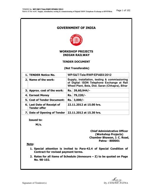 GOVERNMENT OF INDIA - Tenders India