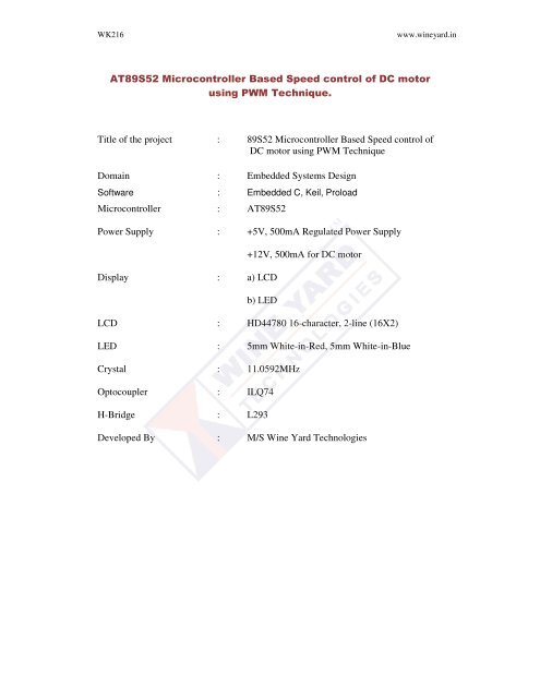 AT89S52 Microcontroller Based Speed control of DC motor using ...