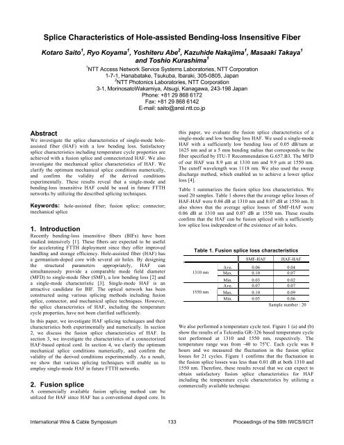 Splice Characteristics of Hole-assisted Bending-loss Insensitive Fiber