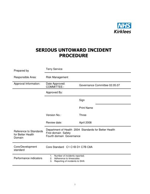 SERIOUS UNTOWARD INCIDENT PROCEDURE - NHS Kirklees