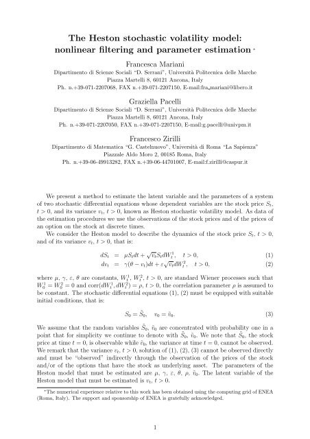 The Heston stochastic volatility model: nonlinear filtering and ...