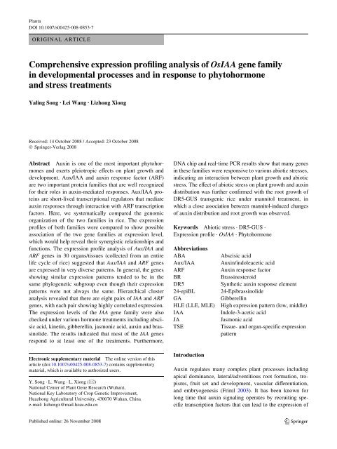 Comprehensive expression proWling analysis of OsIAA gene family ...