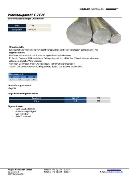 Werkzeugstahl 1.7131 - Nagler Normalien GmbH