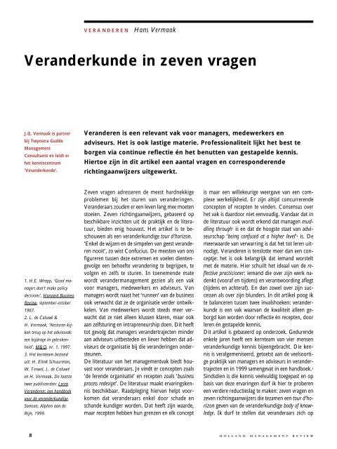 Veranderkunde in zeven vragen - Itineris Advies