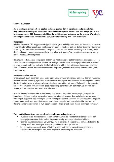 korte verslag over de behaalde resultaten en ervaringen ... - VO-raad