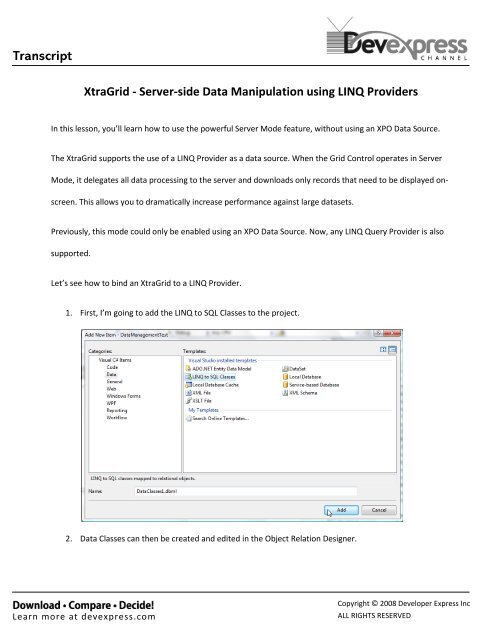Xtragrid Server Side Data Manipulation Using Linq Devexpress 7457