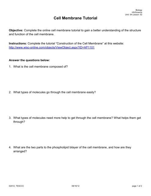 Cell Membrane Tutorial