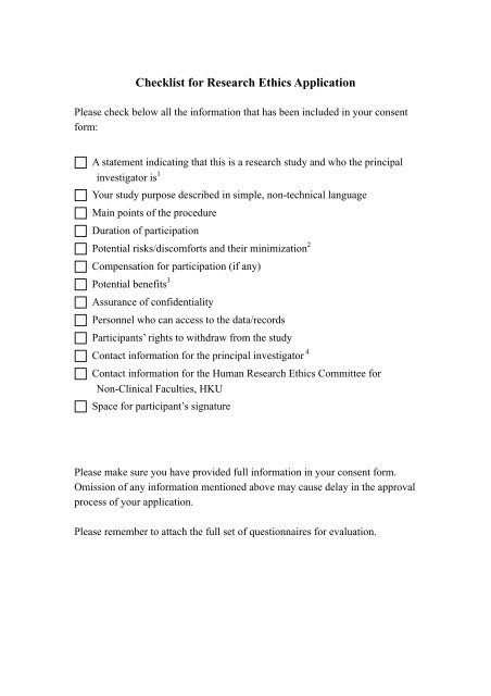 Checklist for Research Ethics Application