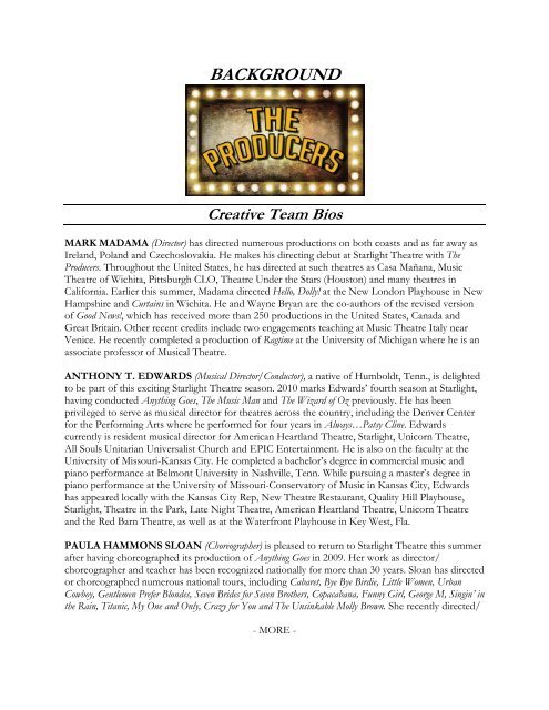 BACKGROUND Creative Team Bios - Starlight Theatre