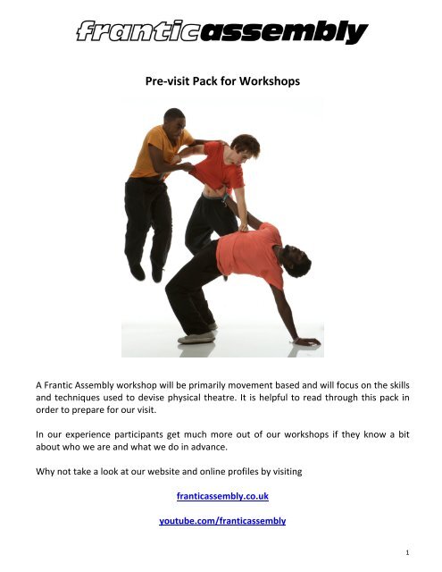 Pre-â visit Pack for Workshops - Frantic Assembly