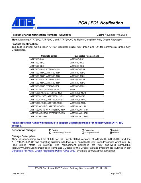 PCN / EOL Notification - ineltek