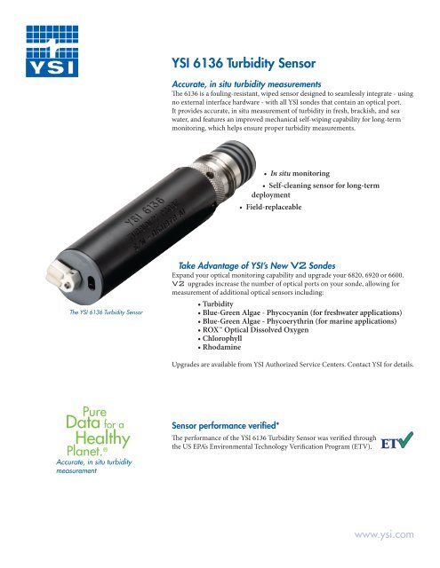 YSI 6136 Turbidity Sensor Spec Sheet - Water Monitoring Solutions