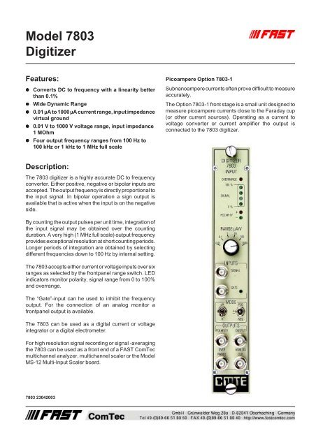 Model 7803 Digitizer - FAST Comtec