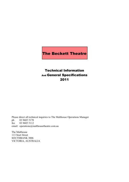 Tech Specs - Malthouse Theatre