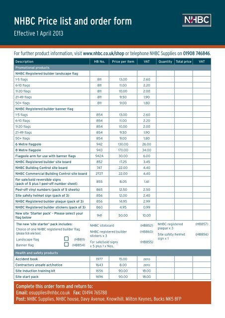printable order form - NHBC Home