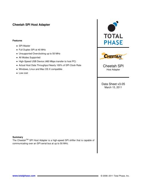 Cheetah SPI Host Adapter Data Sheet v3.05 - Pertech Embedded ...