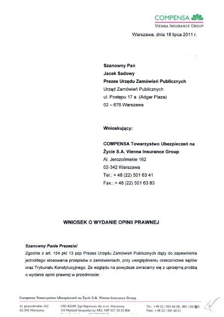 Wniosek o wydanie opinii prawnej do UZP - Dziennik ...