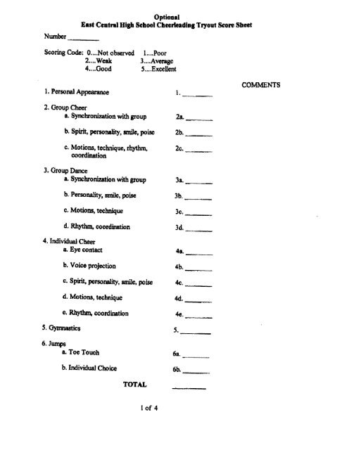 Dance Team Tryout Score Sheet Printable Pdf Download