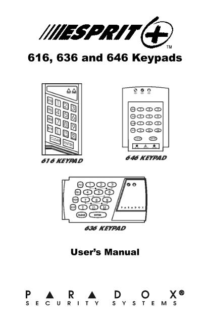 616, 636 and 646 Keypads - User's Manual - Protectron Security ...