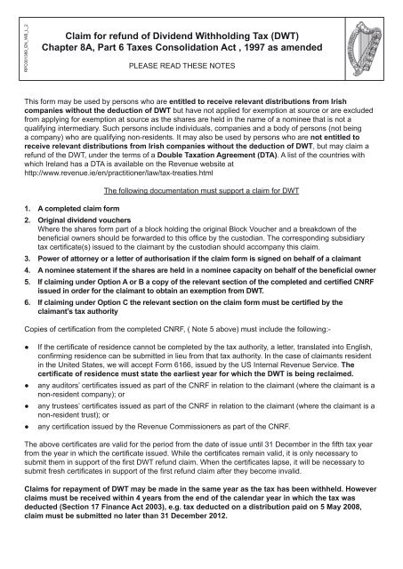 Claim for refund of Dividend Withholding Tax (DWT)