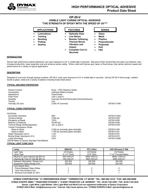 HIGH PERFORMANCE OPTICAL ADHESIVE Product Data Sheet