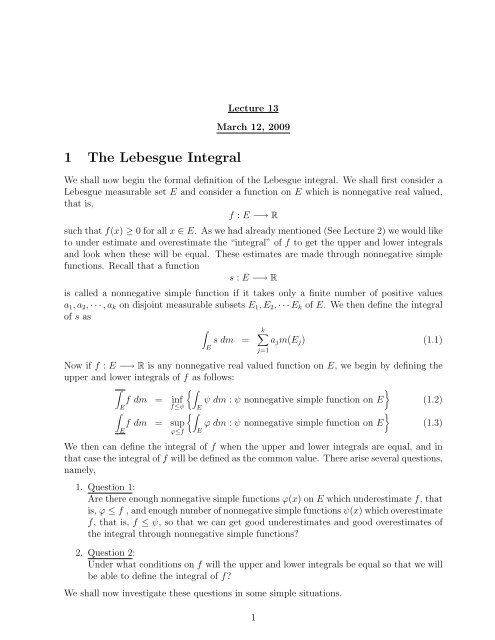 1 The Lebesgue Integral - CEDT