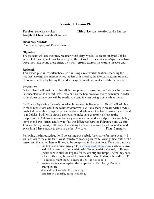 Spanish I Lesson Plan