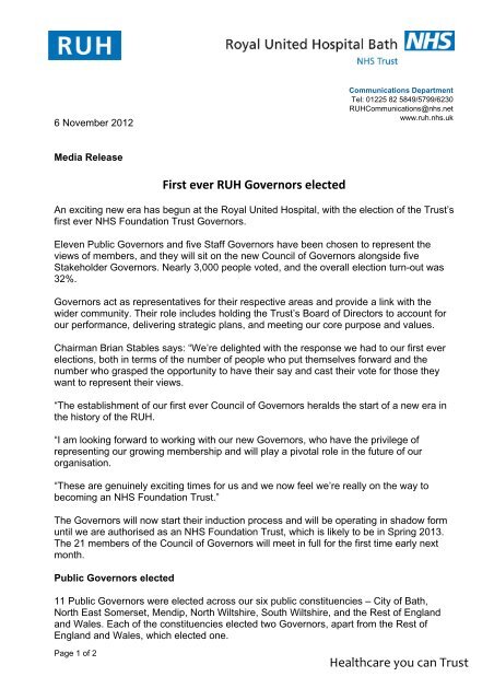 First ever RUH Governors elected - Royal United Hospital Bath NHS ...