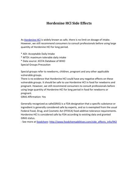 Hordenine HCl Side Effects