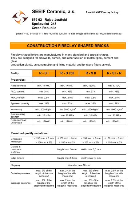 construction fireclay shaped bricks - SEEIF Ceramic, as