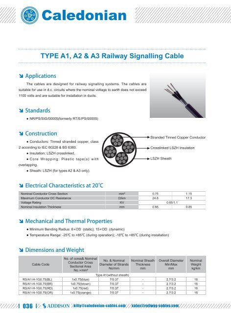 TYPE A1, A2 & A3 Railway Signalling Cable