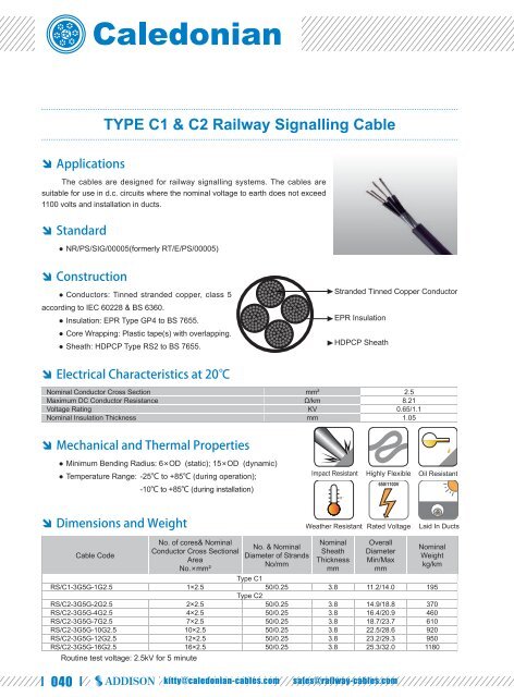 TYPE C1 & C2 Railway Signalling Cable