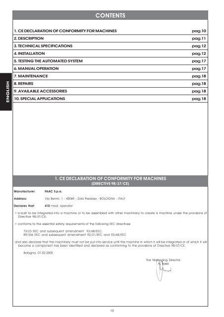 FAAC-415 Installation Manual - Anchor Fence Wholesalers
