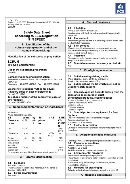 Safety Data Sheet according to EEC-Regulation 91/155/EEC SCRUM