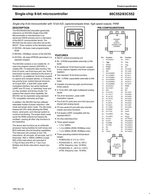 80C552/83C552 Single-chip 8-bit microcontroller