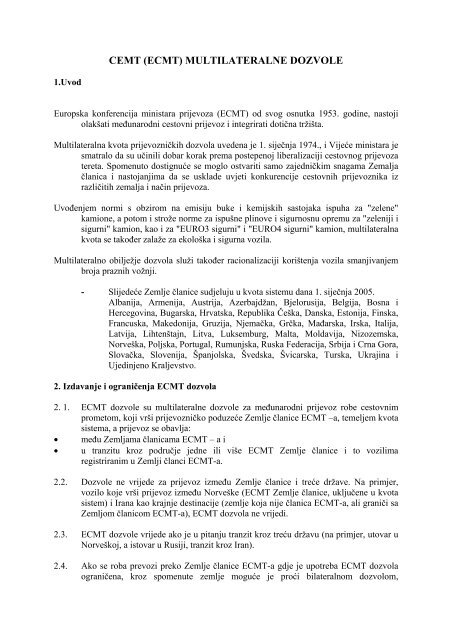 CEMT (ECMT) MULTILATERALNE DOZVOLE