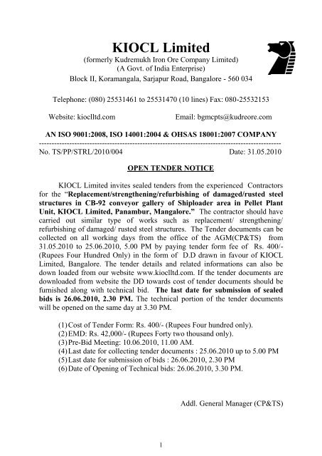 KIOCL Limited - The Kudremukh Iron Ore Company Limited