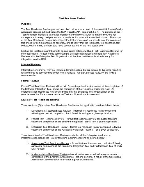 Test Readiness Review Purpose The Test ... - AcqNotes.com