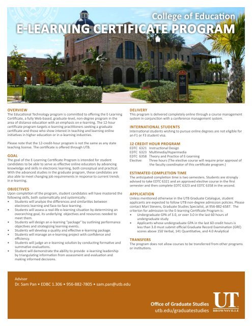 e-learning certificate program - The University of Texas at Brownsville