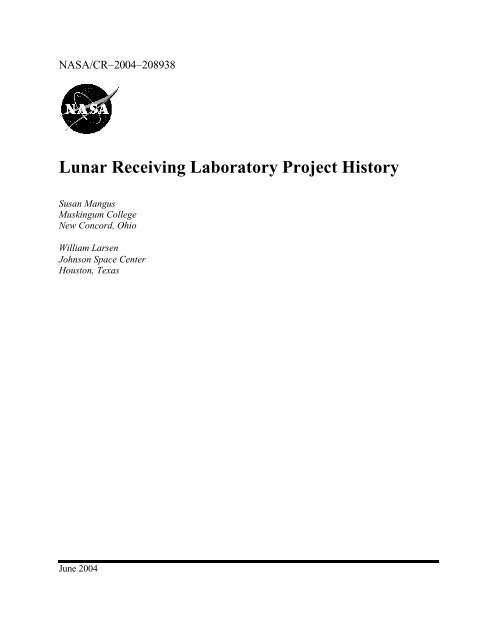 Lunar Receiving Laboratory Project History - Lunar and Planetary ...