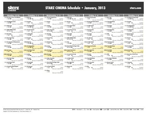STARZ CINEMA Schedule - January, 2013