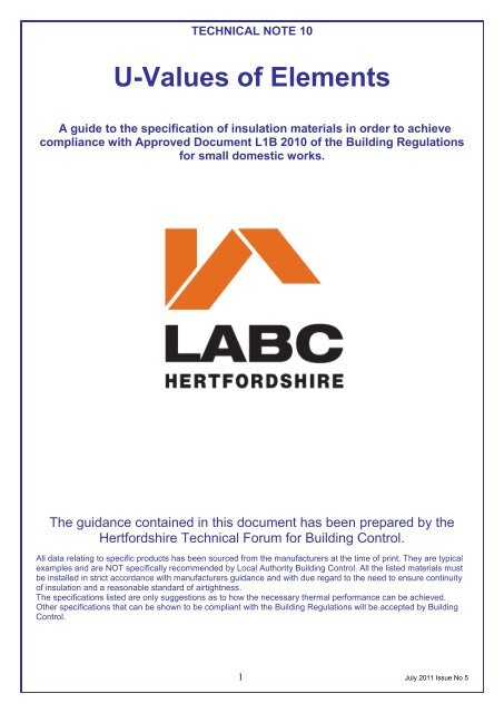 10-Technical Note 10 U values July 2011