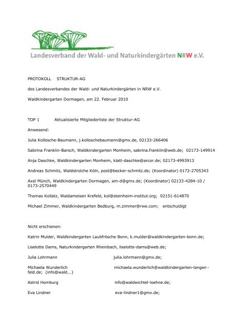 PROTOKOLL STRUKTUR-AG des Landesverbandes der Wald- und ...
