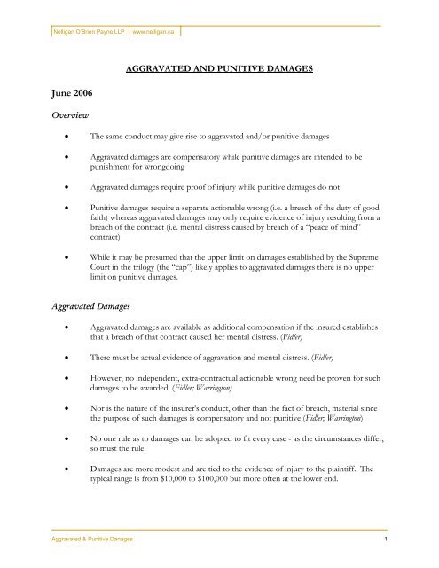 Aggravated and Punitive Damages - Nelligan O'Brien Payne