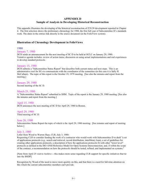 APPENDIX D Sample of Analysis in Developing Historical ...