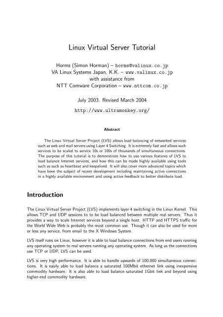 Linux Virtual Server Tutorial - Ultra Monkey