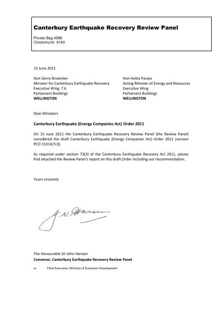 Review Panel report and recommendation - Canterbury Earthquake ...