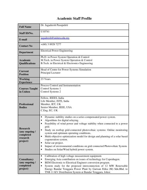 Academic Staff Profile