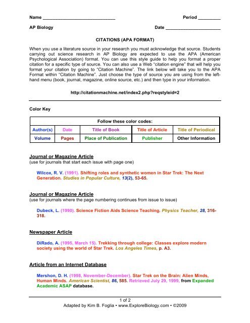 APA- Citations - Explore Biology
