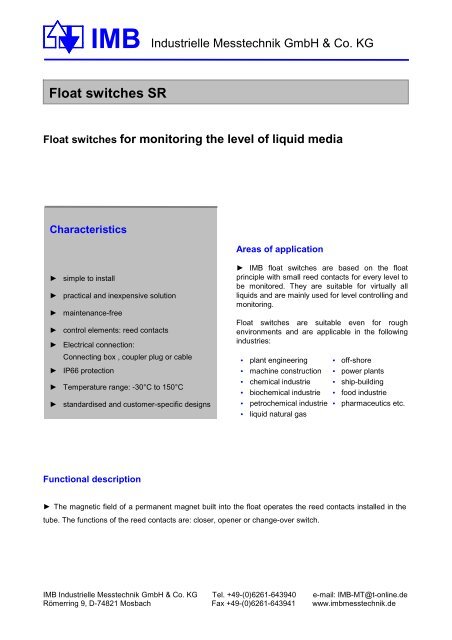 Datasheet / Order Information - IMB Industrielle Messtechnik GmbH ...